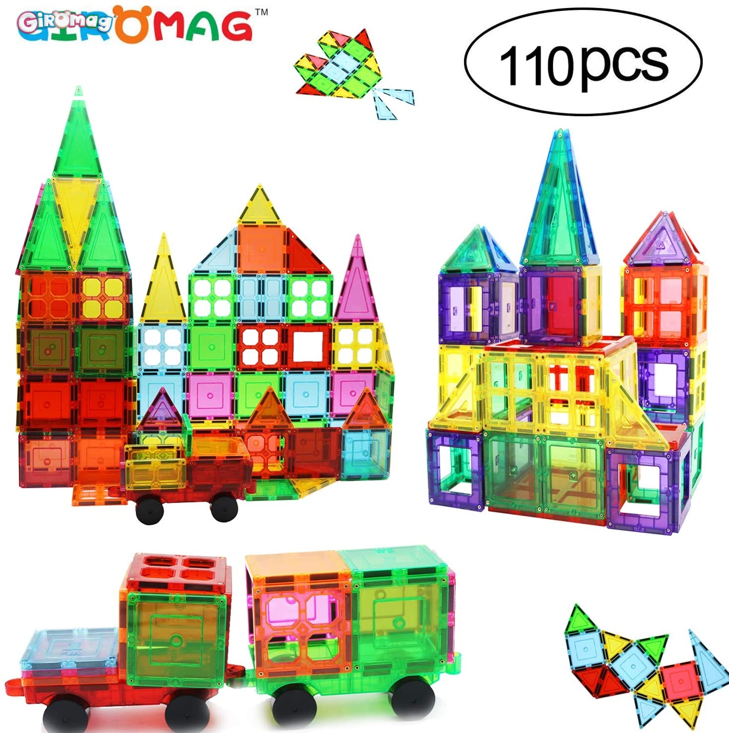 Giromag Magnet Stick and Stack 110pcs - Educational 3D Magnet Blocks ...