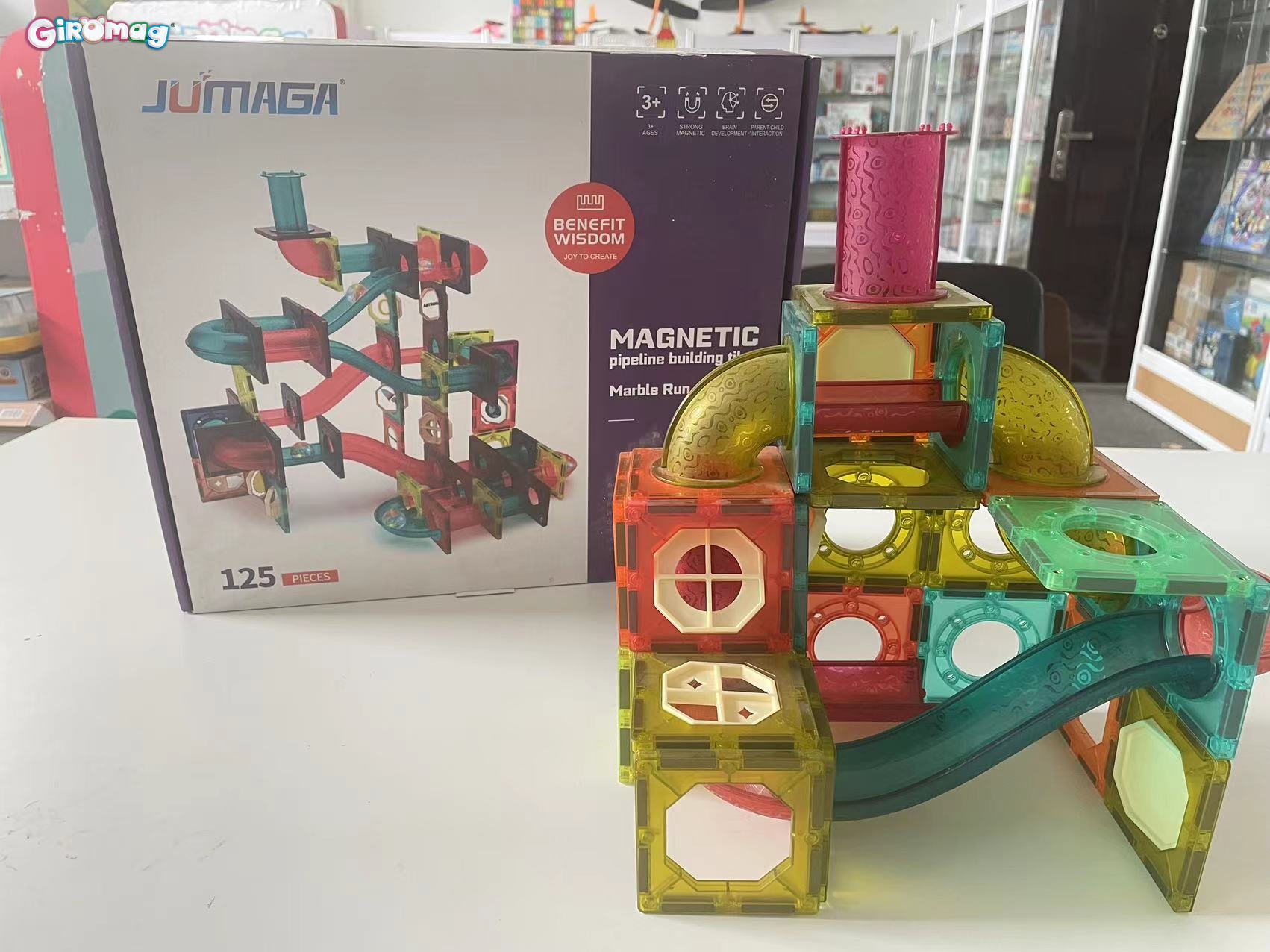 Magnetic Tiles Marble Run for Kids, 3D Pipes Magnets Building Blocks ...